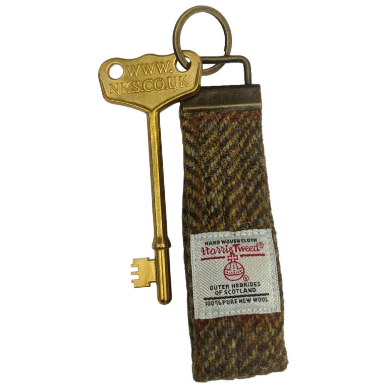 Brass RADAR Key With Harris Tweed Looped Key Fob | Large Head