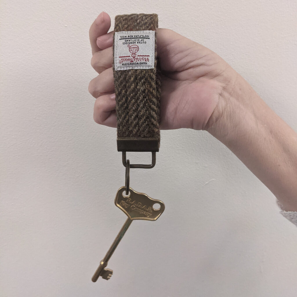 Brass RADAR Key With Harris Tweed Looped Key Fob | Large Head